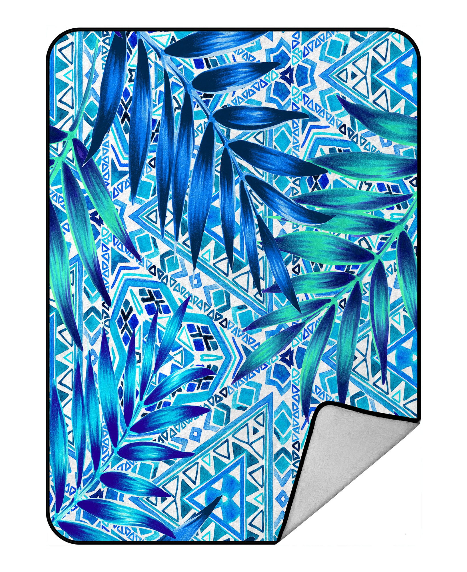 PHFZK Geometric Blanket, Tropical Palm Leaves on Tribal Aztec ...