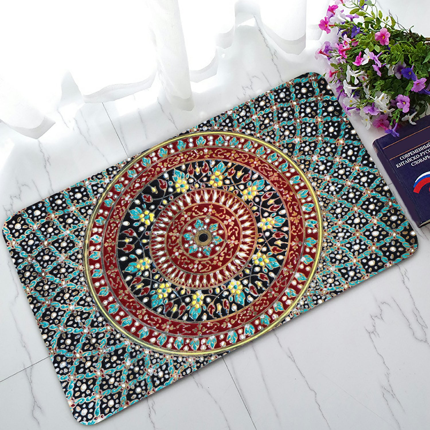 PHFZK Geometry Trellis Doormat, Mandala Hippie Doormat Outdoors/Indoor ...