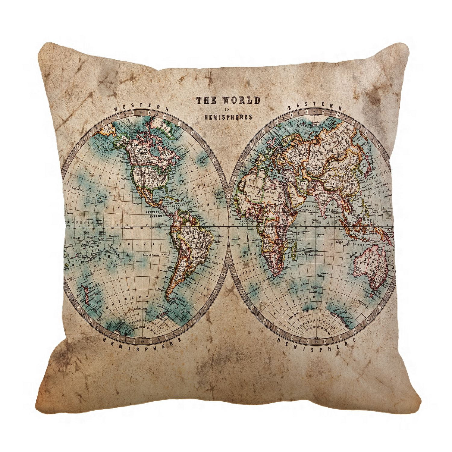 PHFZK Global Map Pillow Case, Vintage Retro Style Old World Map from ...