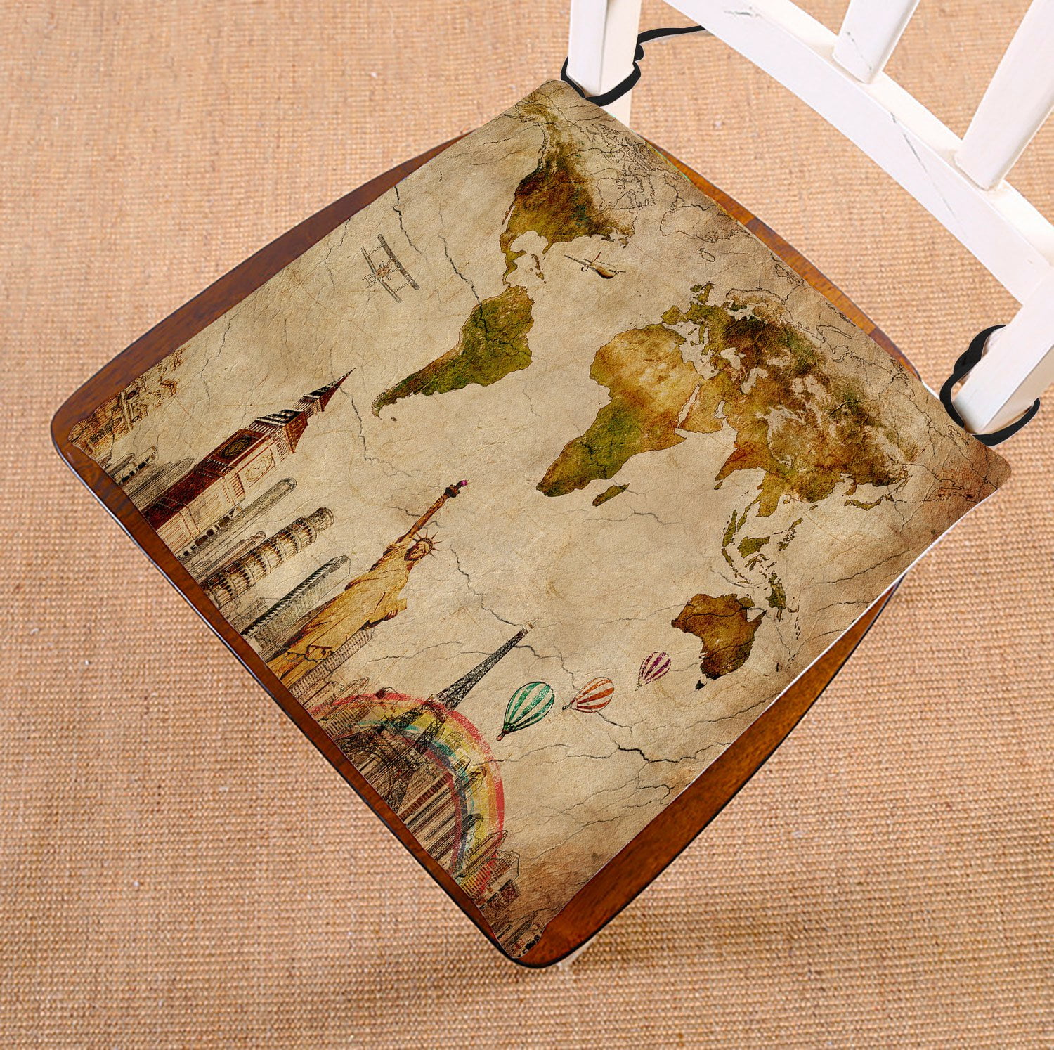 PHFZK Globe Chair Pad, Vintage Retro World Map and Statue of Liberty ...
