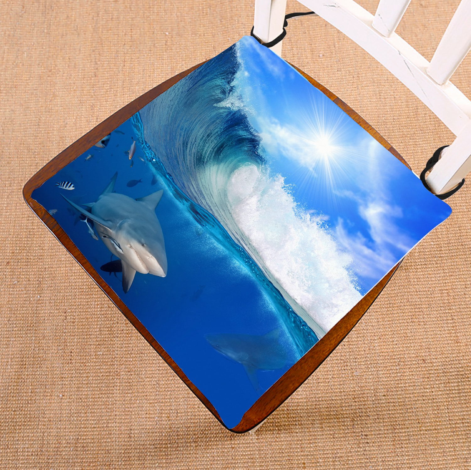PHFZK Great Ocean Wave Chair Pad, Shark Underwater World Seat Cushion ...