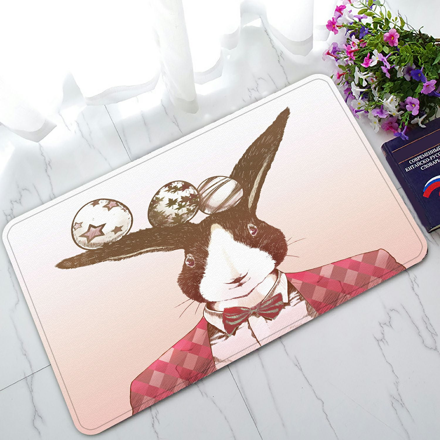 PHFZK Happy Easter Doormat, Cute Rabbit and Eggs on Wooden Doormat ...