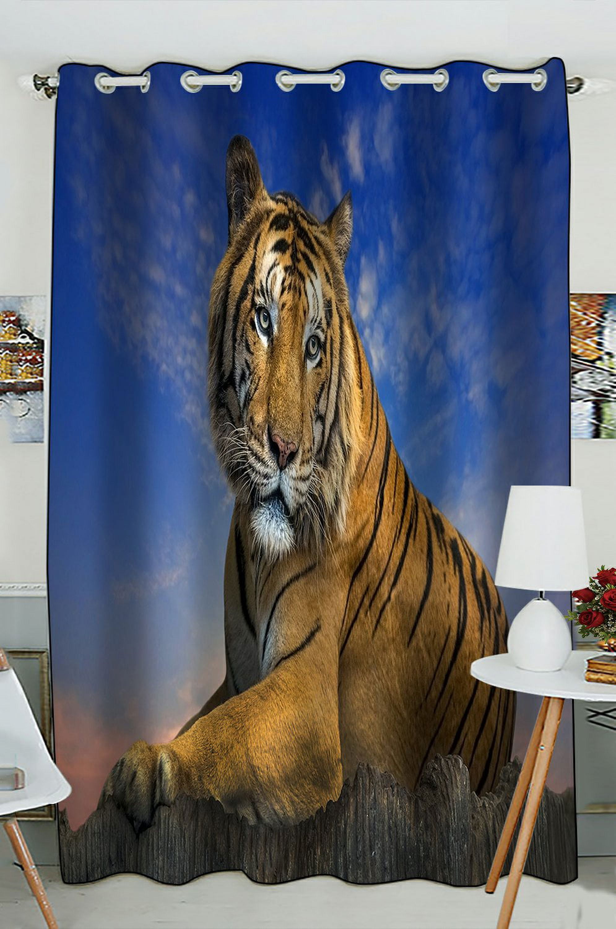 PHFZK Landscape with Beautiful Sky Window Curtain, Animal Tiger Window Curtain Blackout Curtain ...