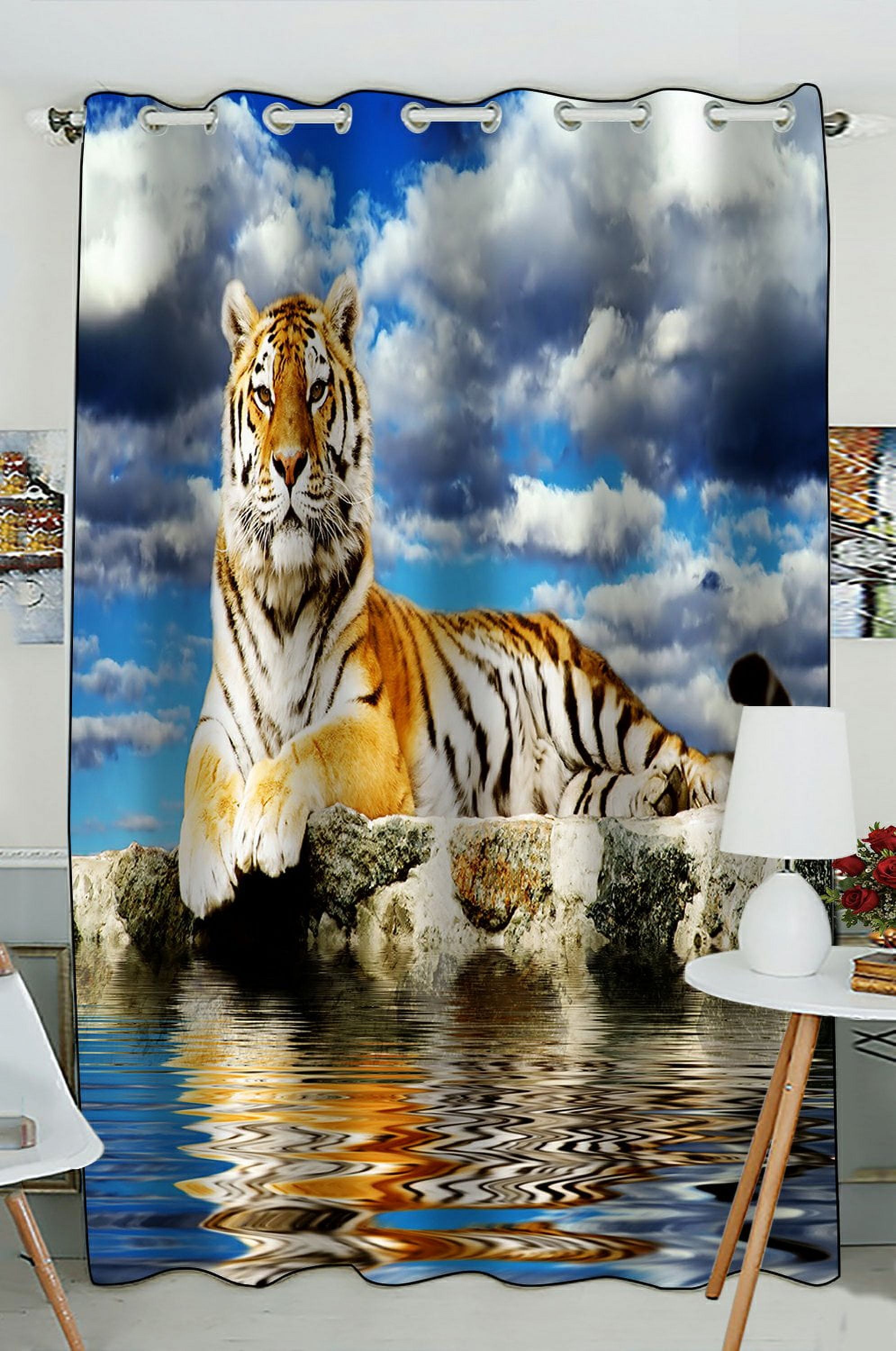 PHFZK Landscape Nature Scenery Window Curtain, Animal Tiger Lay in the ...