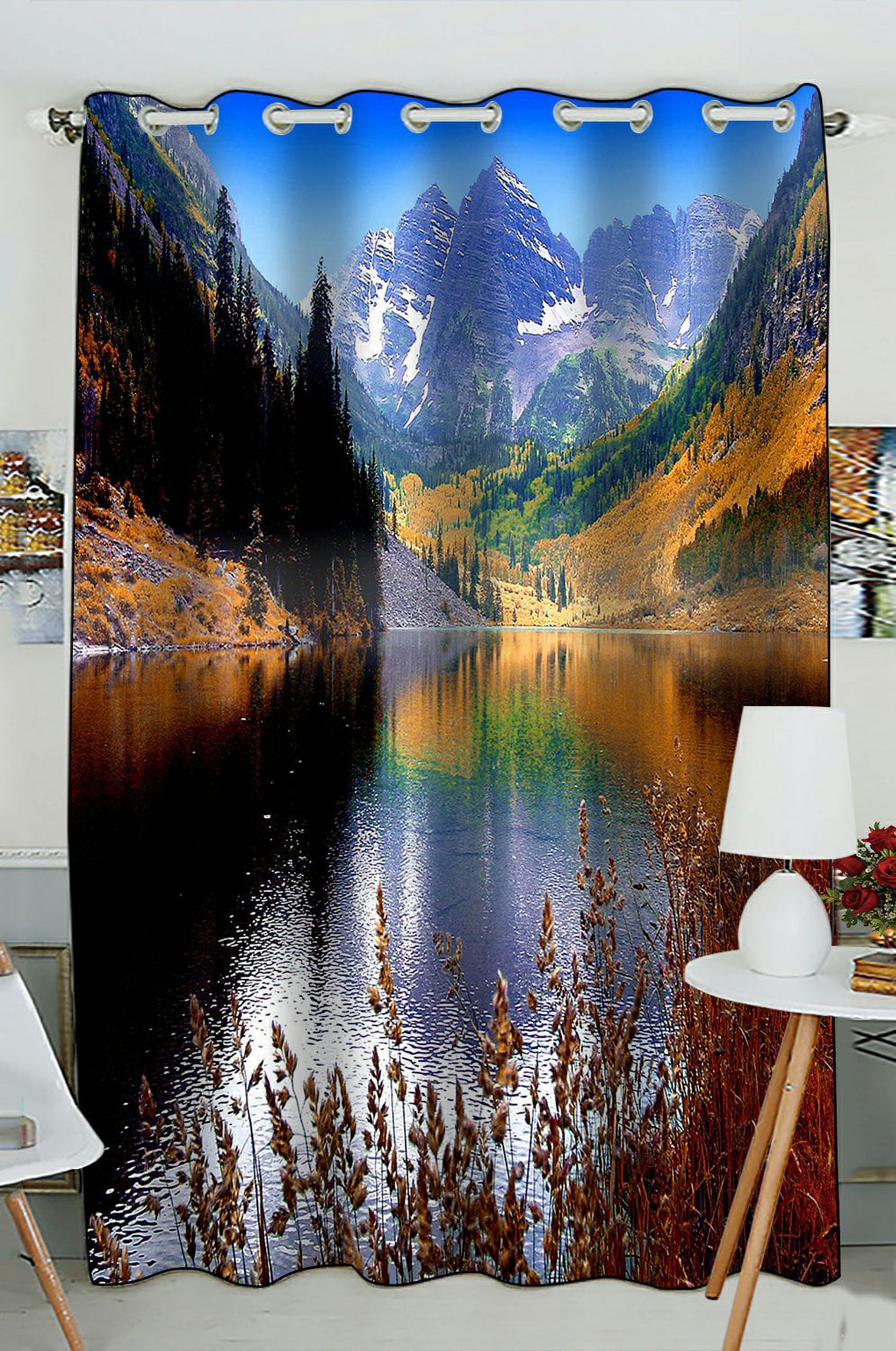 PHFZK Landscape Nature Scenery Window Curtain, Mountain Lake Maroon ...