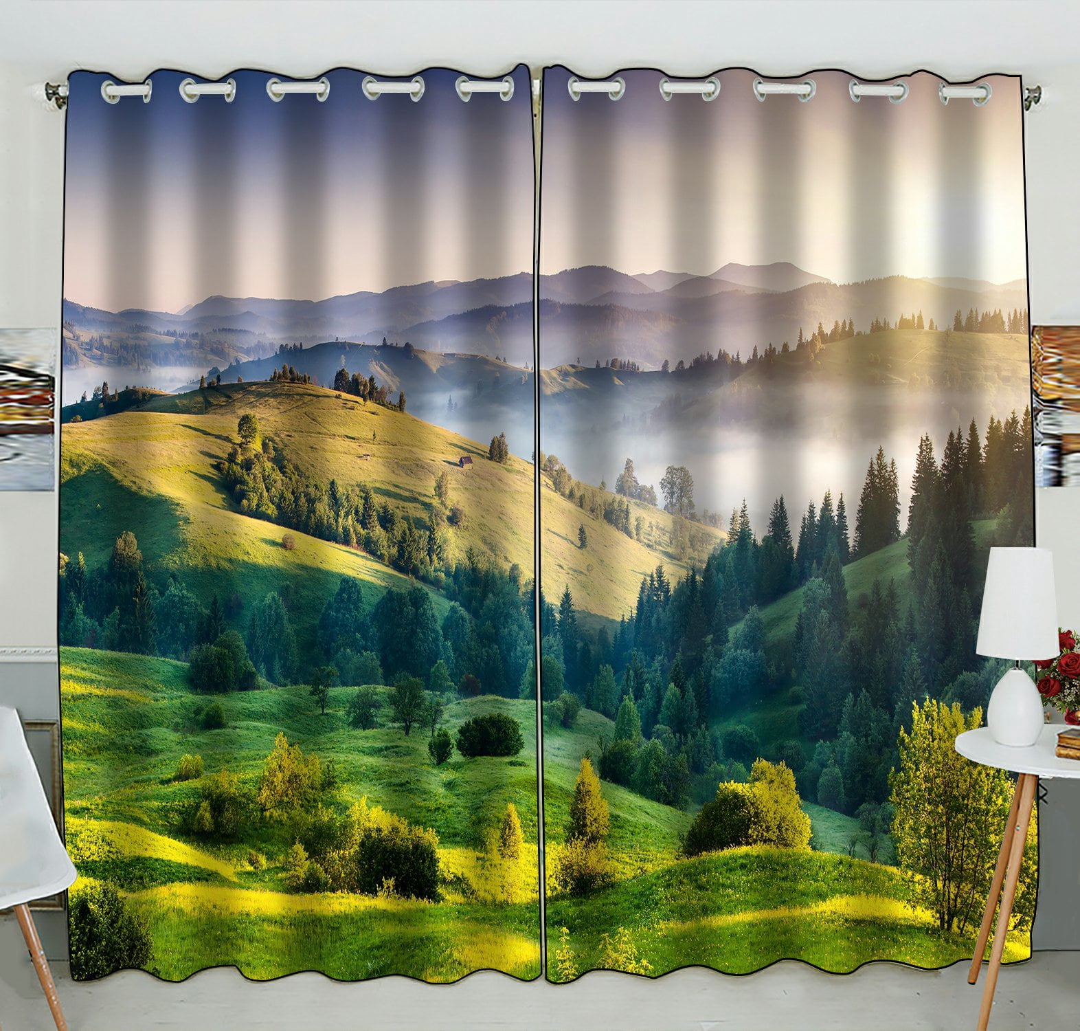 PHFZK Landscape Nature Scenery Window Curtain, Sunset in the Mountains ...