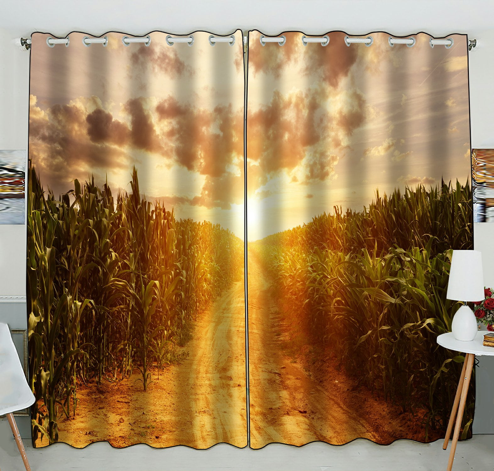 PHFZK Landscape Window Curtain, Skyline and Corn Field Harvest Window ...