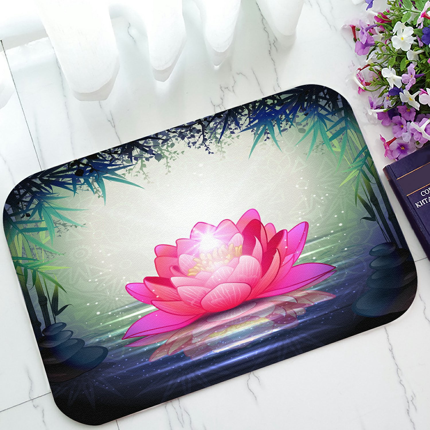 PHFZK Lotus Flower in Tranquil Zen Garden Doormat Outdoors/Indoor ...