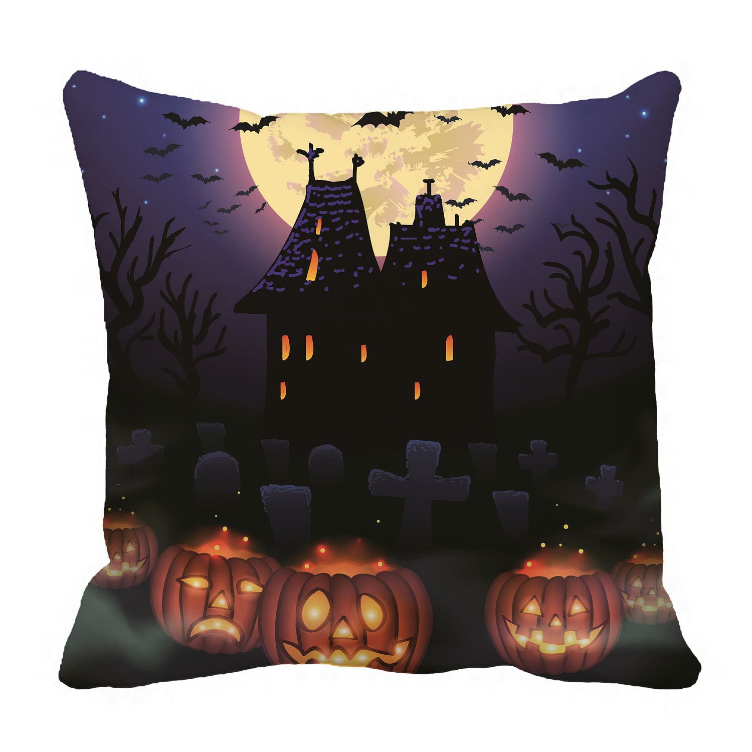 PHFZK Moon Pillow Case, Halloween Wicked House with Pumpkins Pillowcase ...