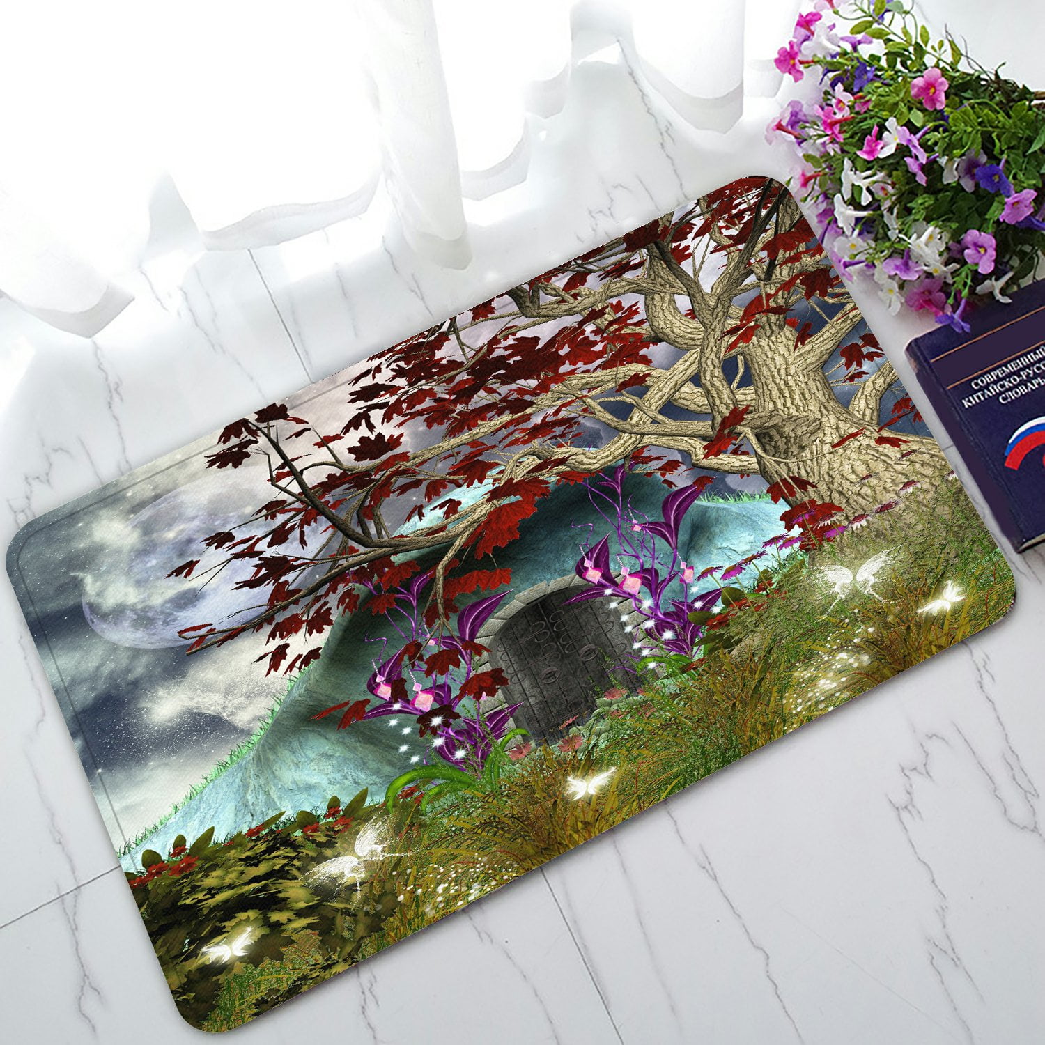 PHFZK Mystical Magical Tree Anime Moon Doormat, Fairy Fantasy House by ...