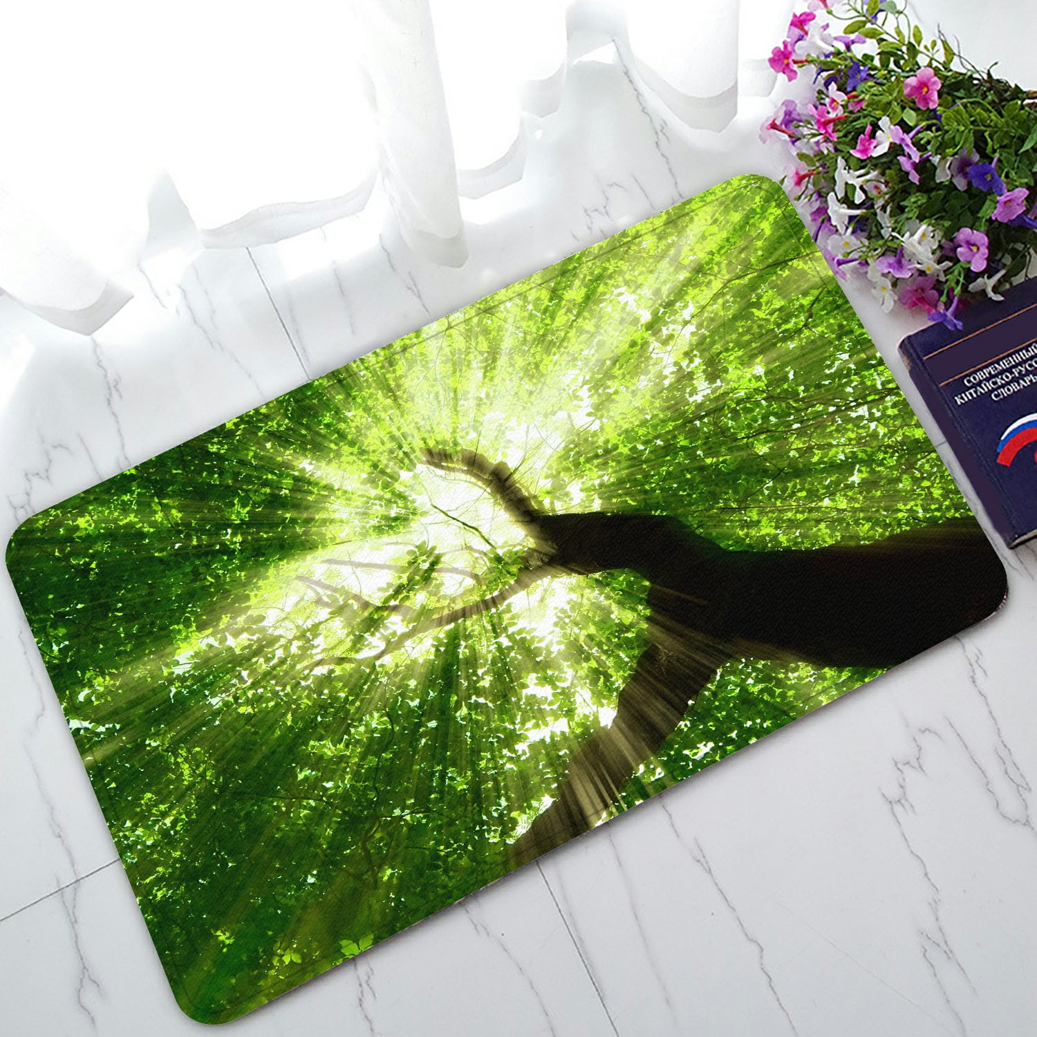 PHFZK Natural Landscape Doormat, Tree of Life Forest Tree Green Doormat ...