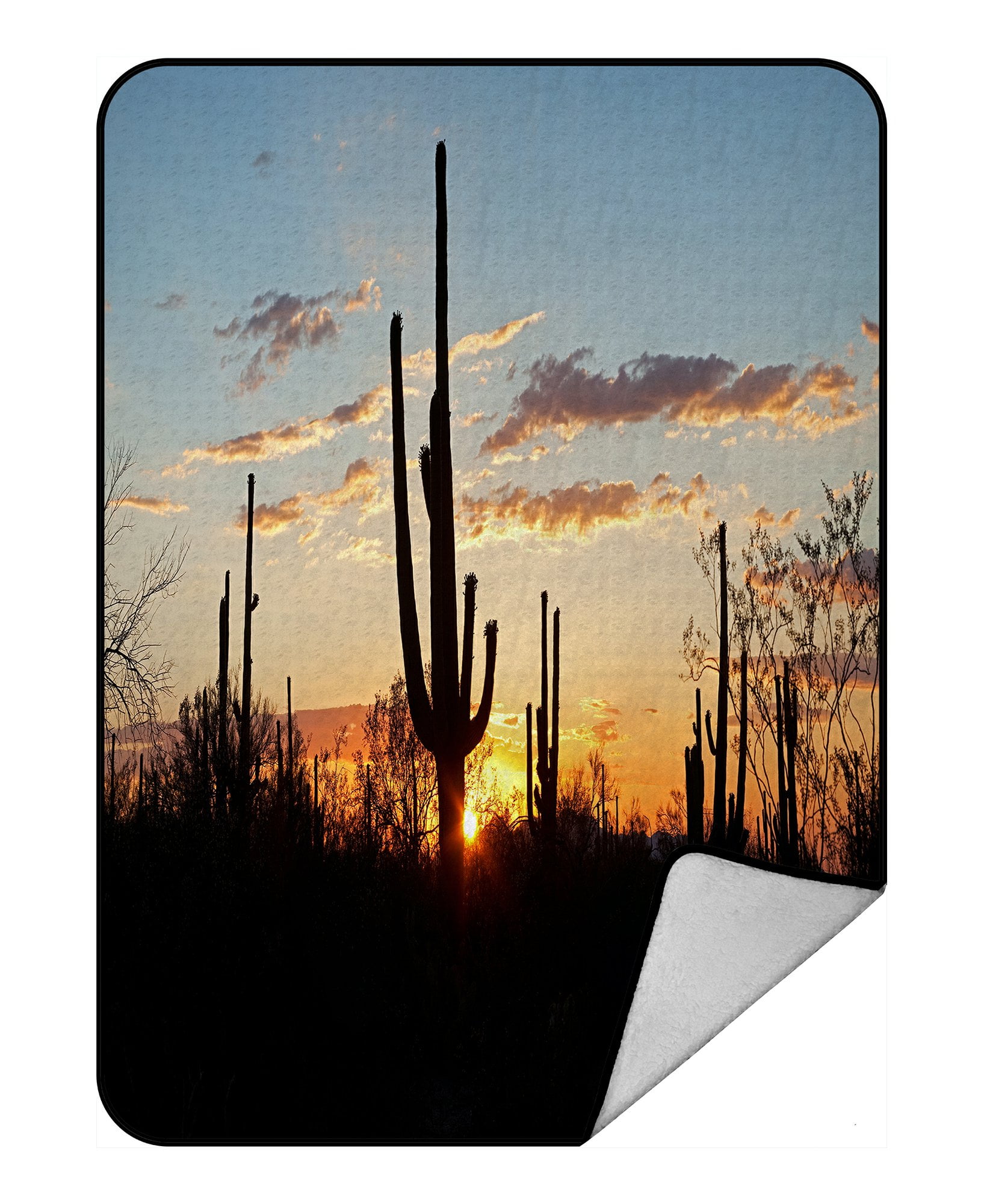 PHFZK Nature Scenery Blanket, Landscape at Sunset with Saguaro Cactus ...