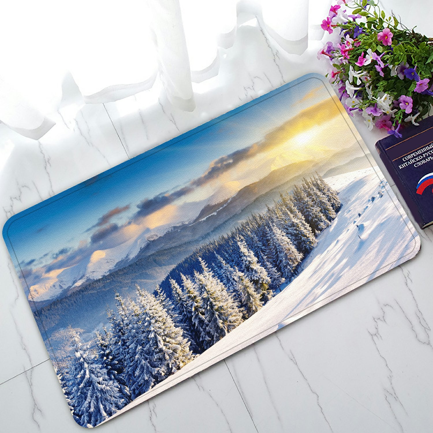 PHFZK Nature Scenery Doormat, Majestic Sunset in the Winter Mountains ...