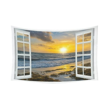YKCG Window Ocean View Wall Hanging Tapestry Wall Art 80x60 inches ...