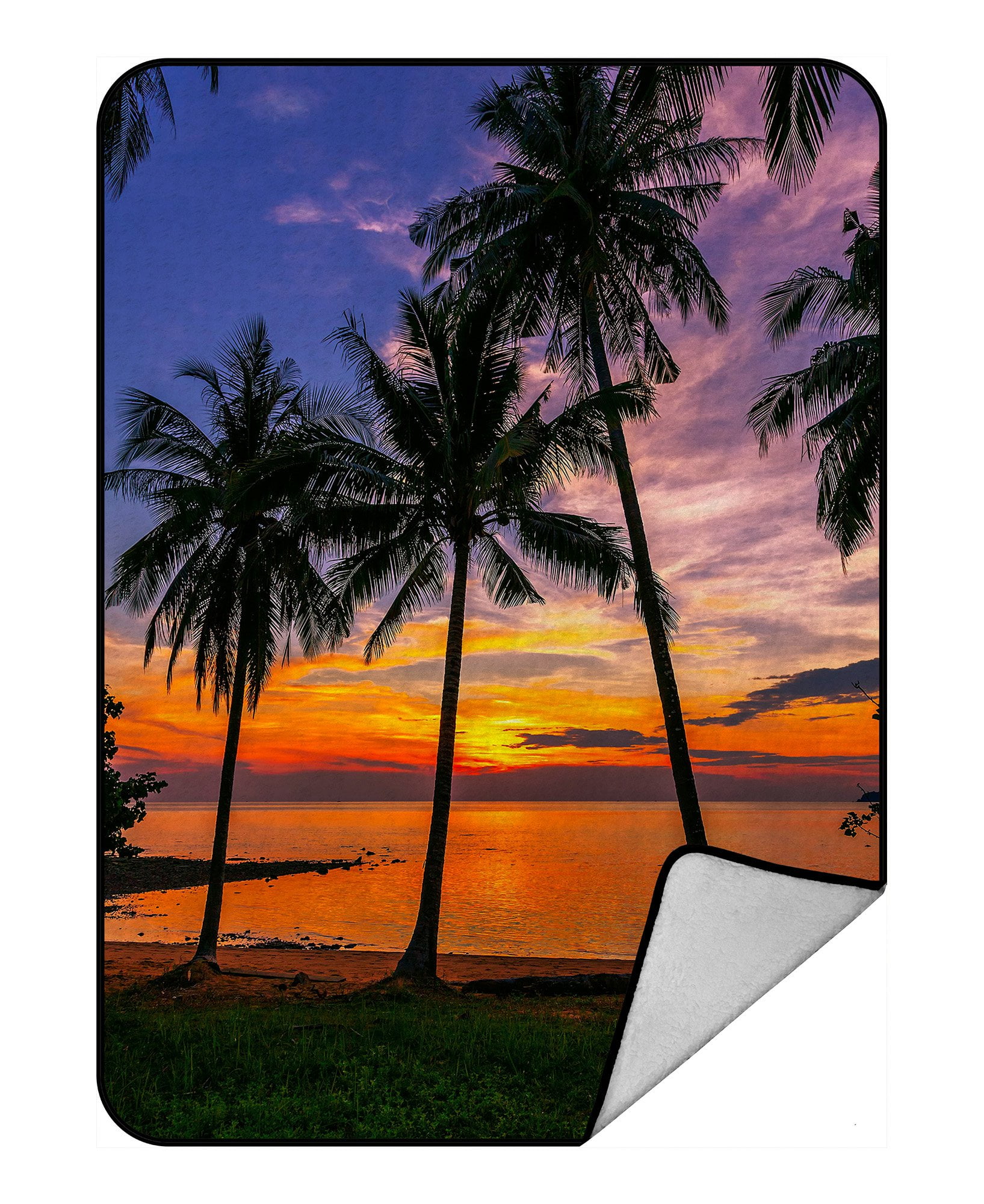 PHFZK Ocean Blanket, Sunset Tropical Beach Palm Tree Fleece Blanket ...