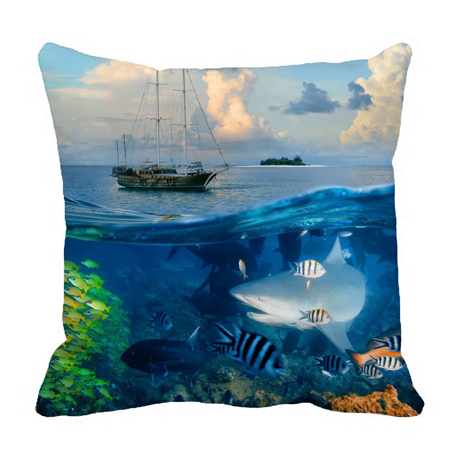 PHFZK Ocean Pillow Case, Shark Fish Reef Underwater World Pillowcase ...