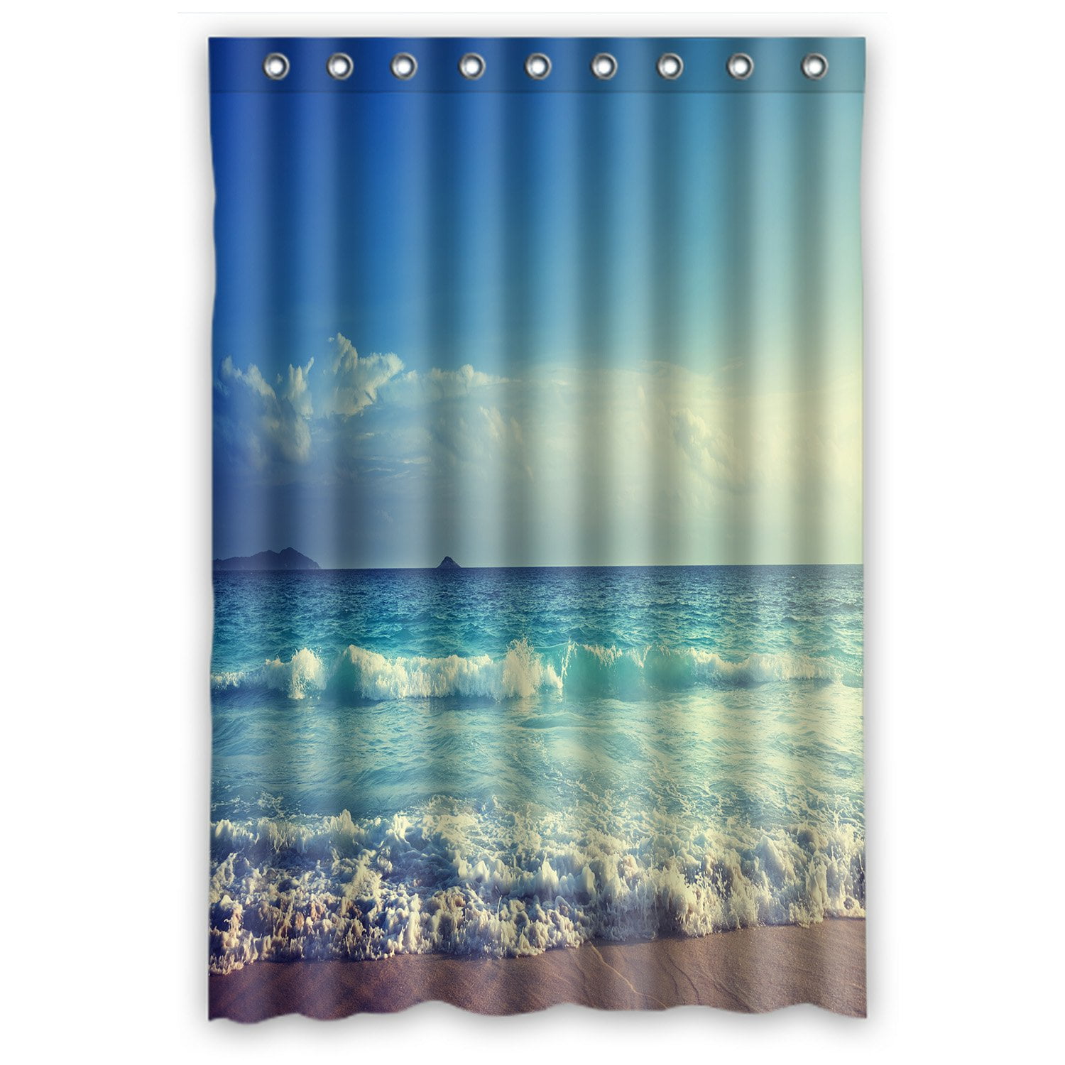 PHFZK Ocean Wave Shower Curtain, Seychelles Beach in Sunset Time, Navy ...