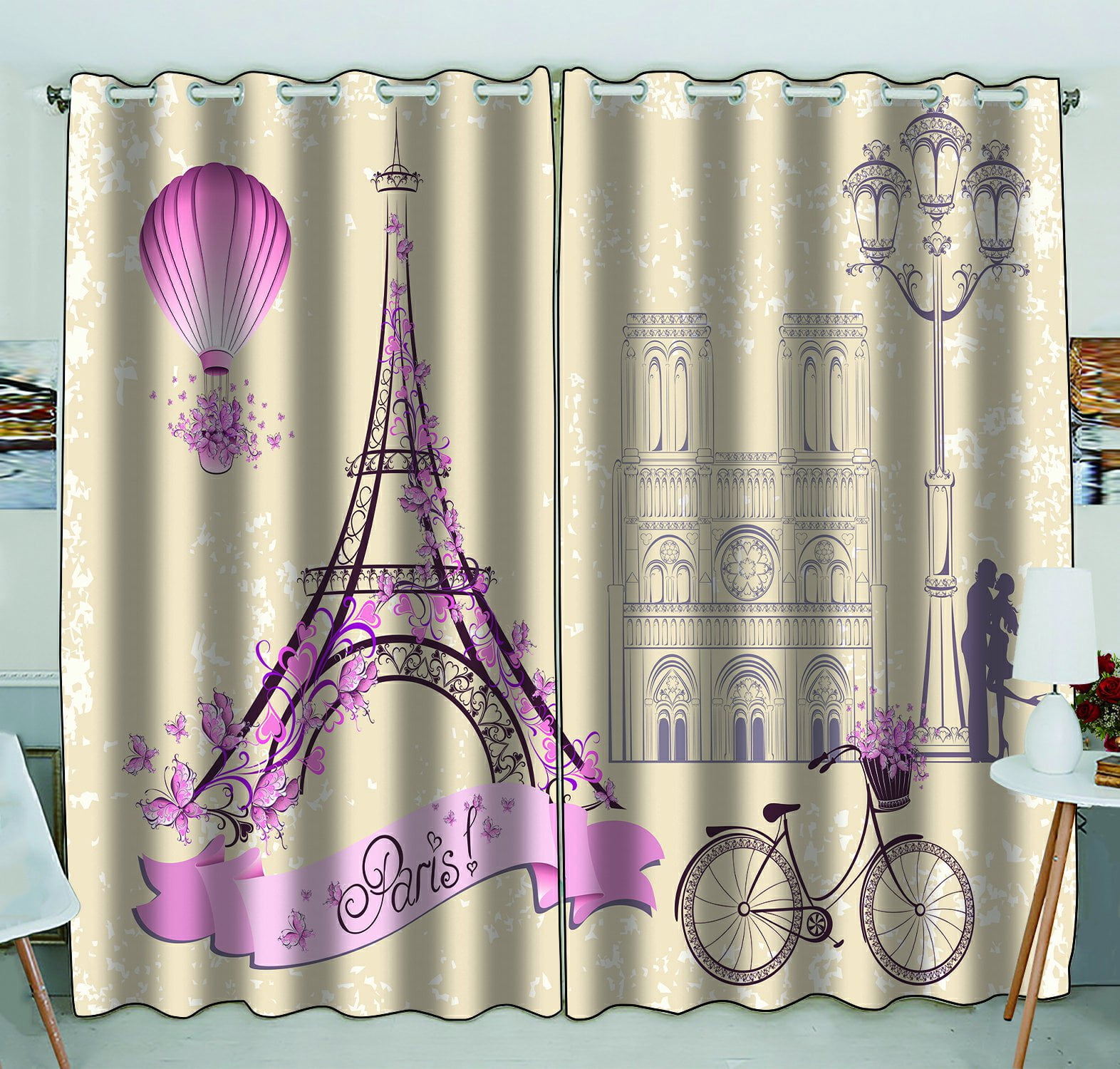 PHFZK Paris Symbols and Landmarks Window Curtain, Franch Eiffel Tower ...