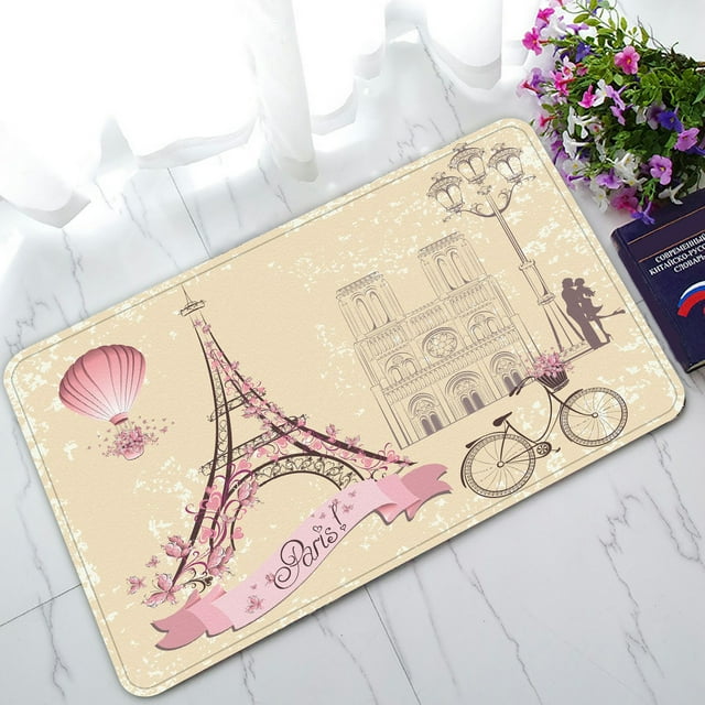 PHFZK Paris Symbols and Landmarks Doormat, Franch Eiffel Tower City of ...