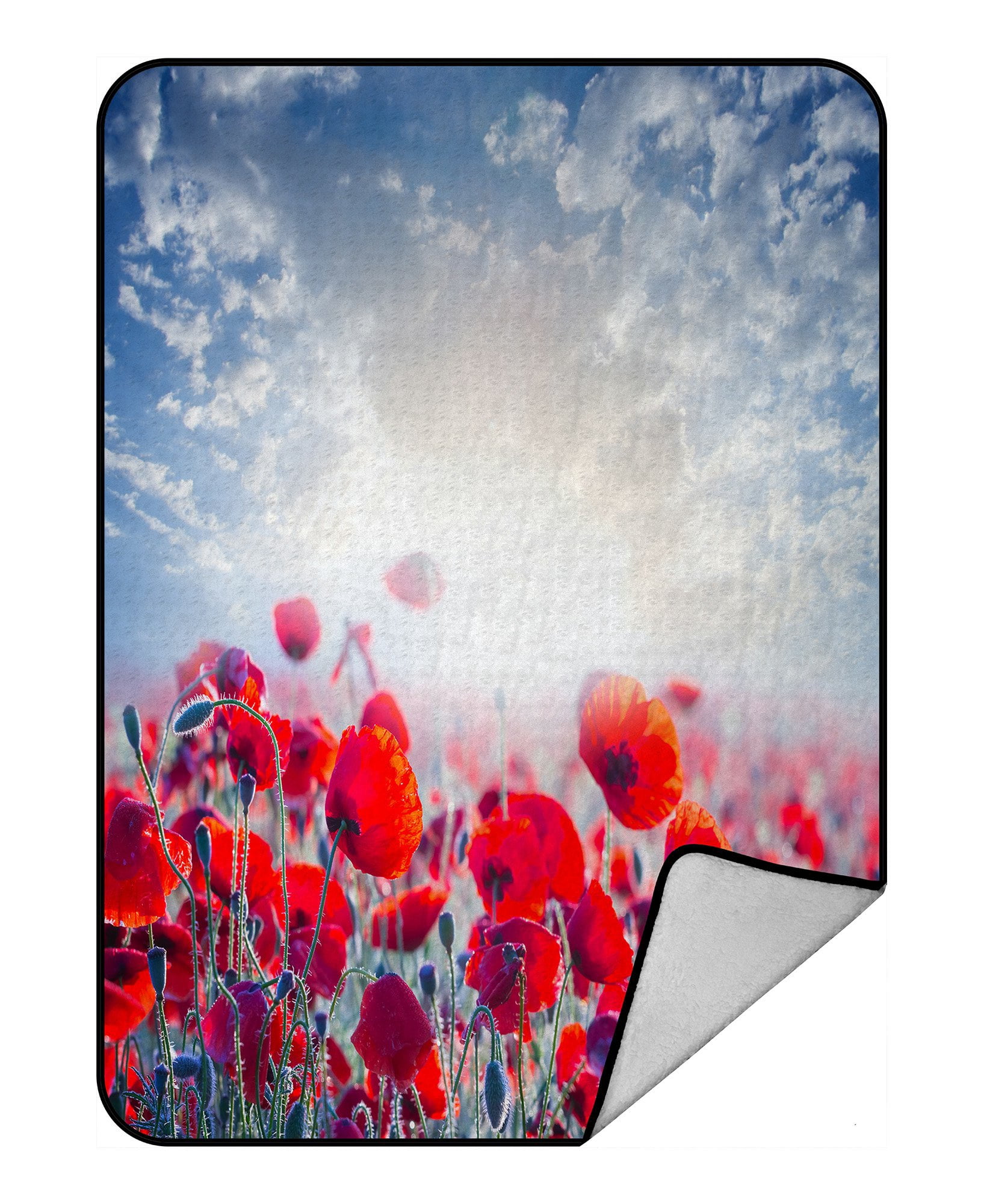 PHFZK Poppy Flower Blanket, Red Poppies Field against the Cloudy Sky ...