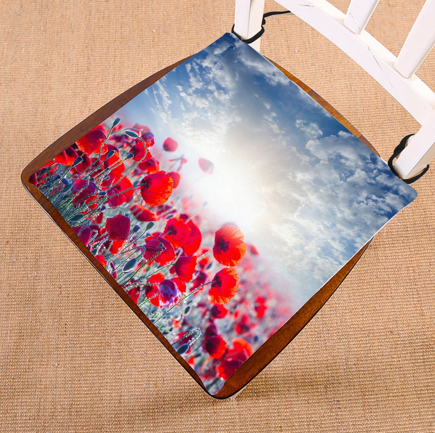 PHFZK Poppy Flower Chair Pad, Red Poppies Field against the Cloudy Sky ...