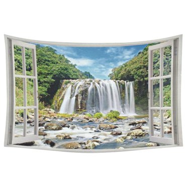 YKCG Window Ocean View Wall Hanging Tapestry Wall Art 80x60 inches ...
