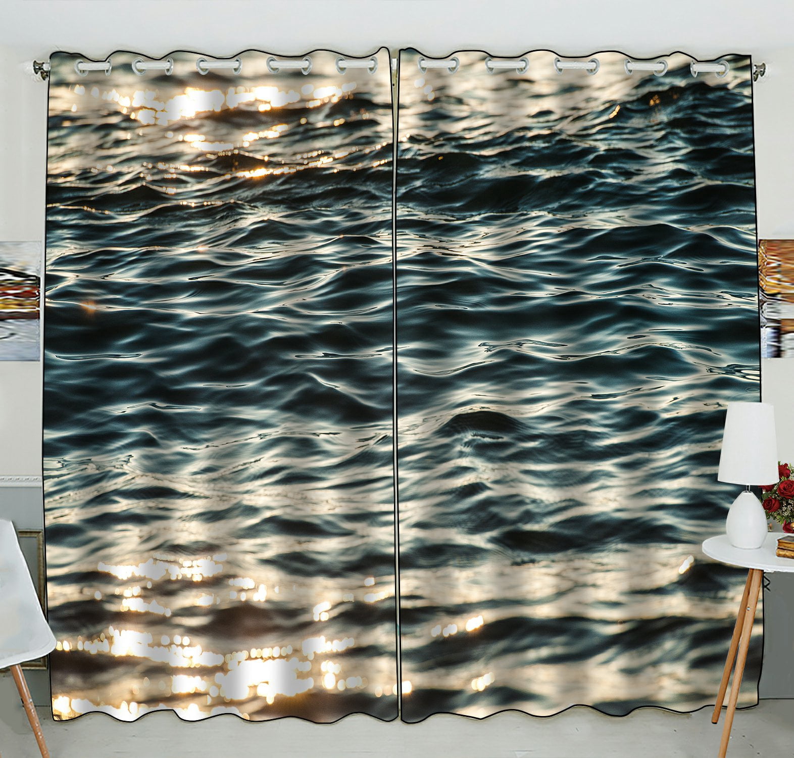 PHFZK Seascape Window Curtain, Ocean Waves Sea Beach at Sunset Time ...