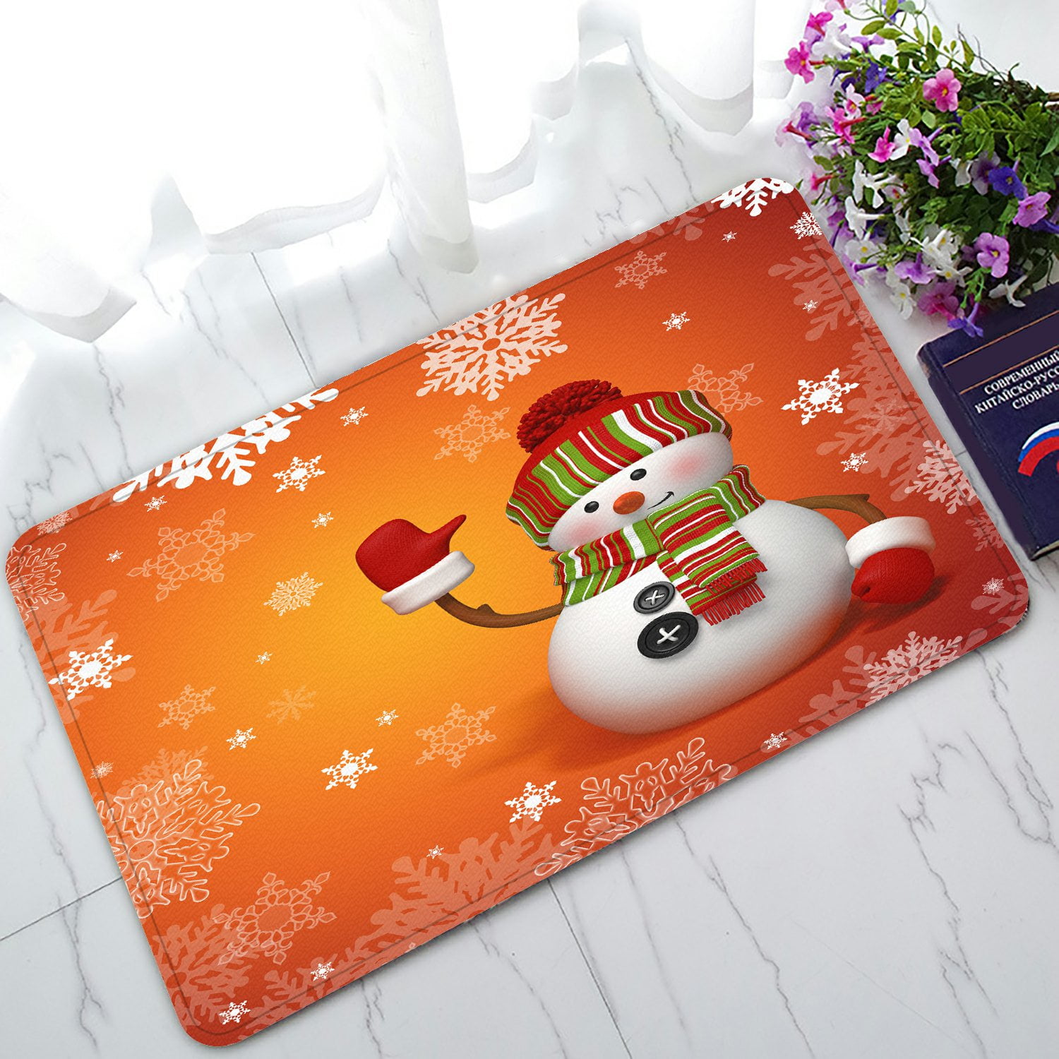 PHFZK Snowflake Doormat, Christmas Snowman Saying Hello Doormat ...