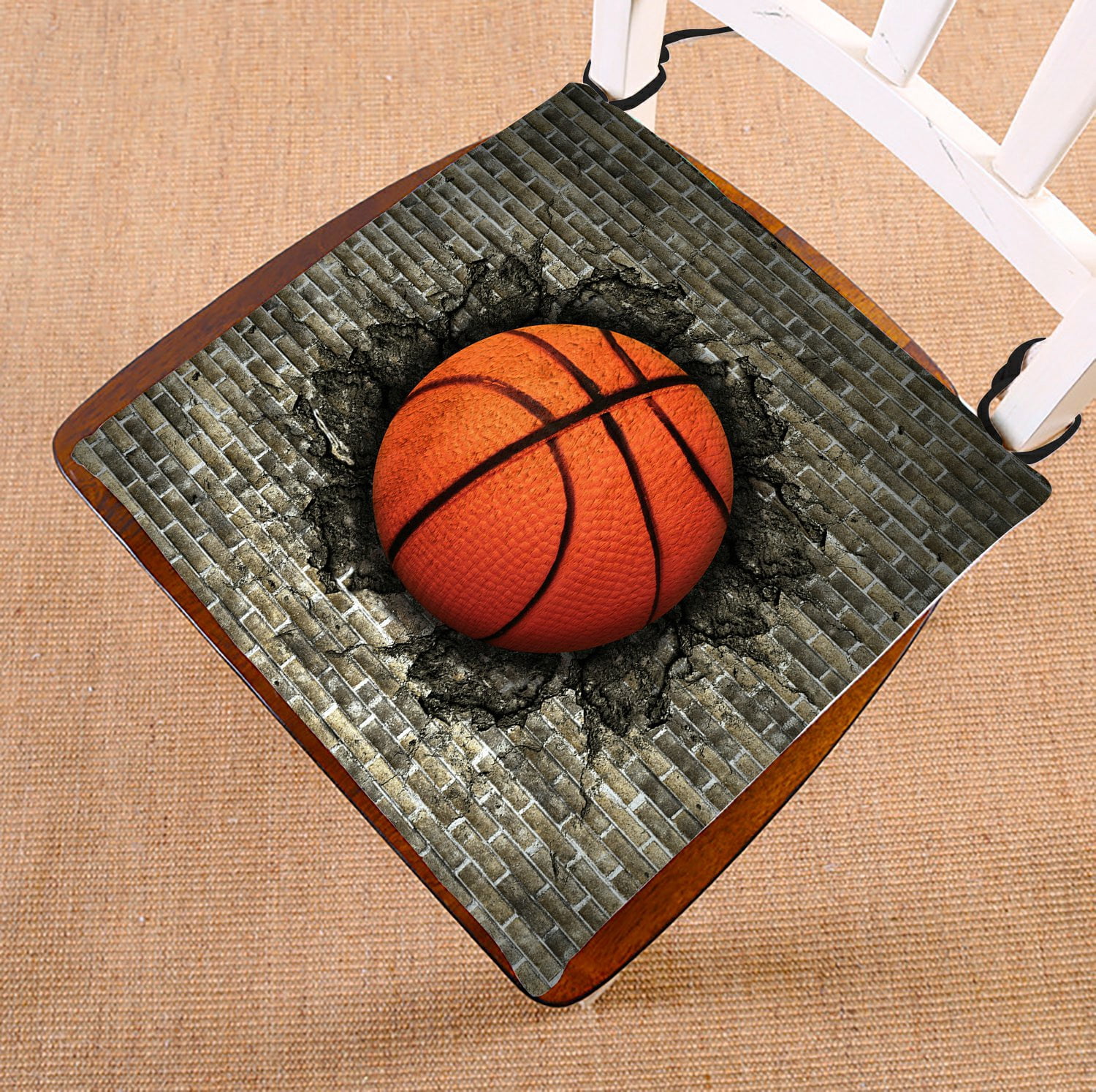 PHFZK Sport Chair Pad, Funny Basketball in Brick Wall Seat Cushion ...