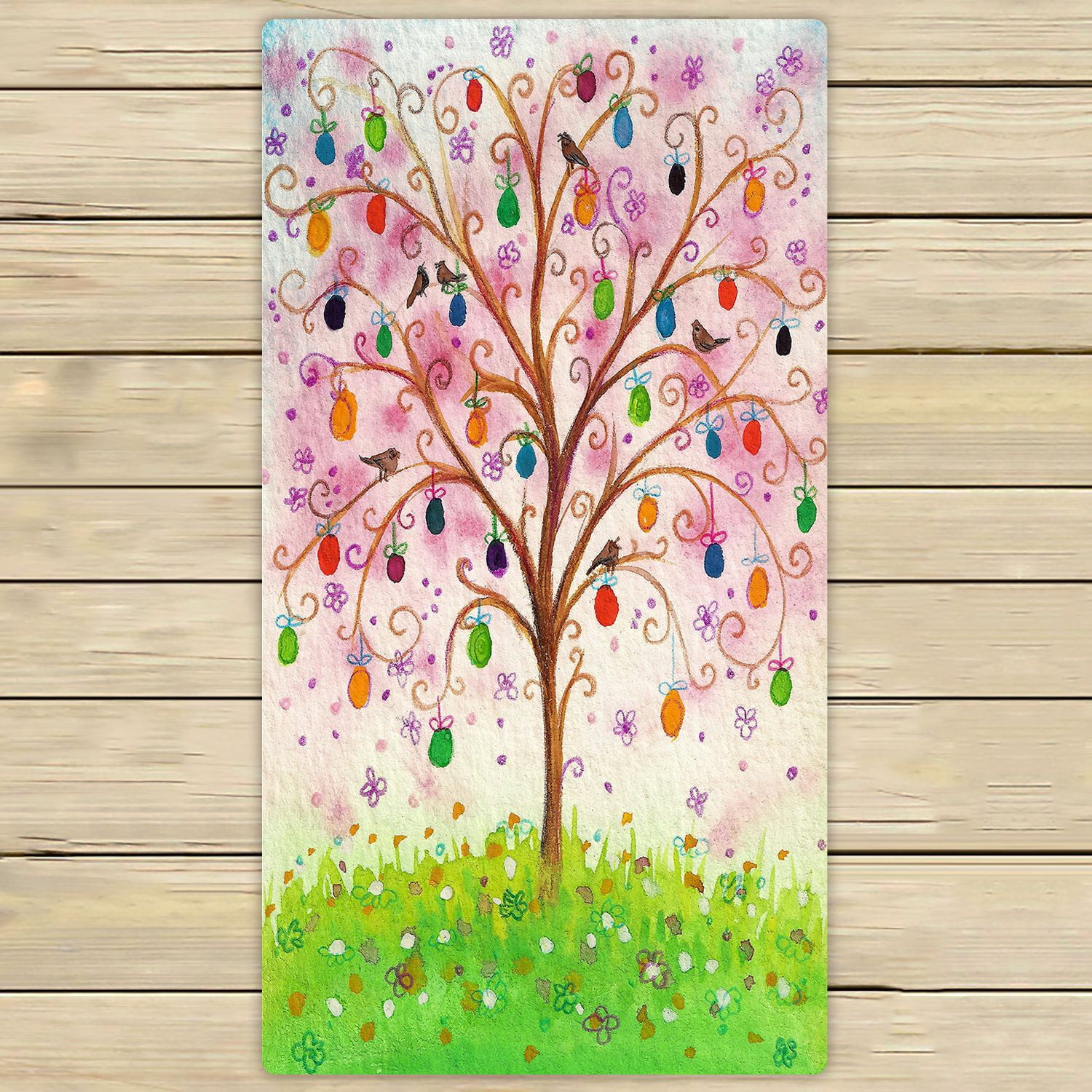 PHFZK Tree of Life Towel, Happy Easter Tree with Eggs and Birds Hand ...