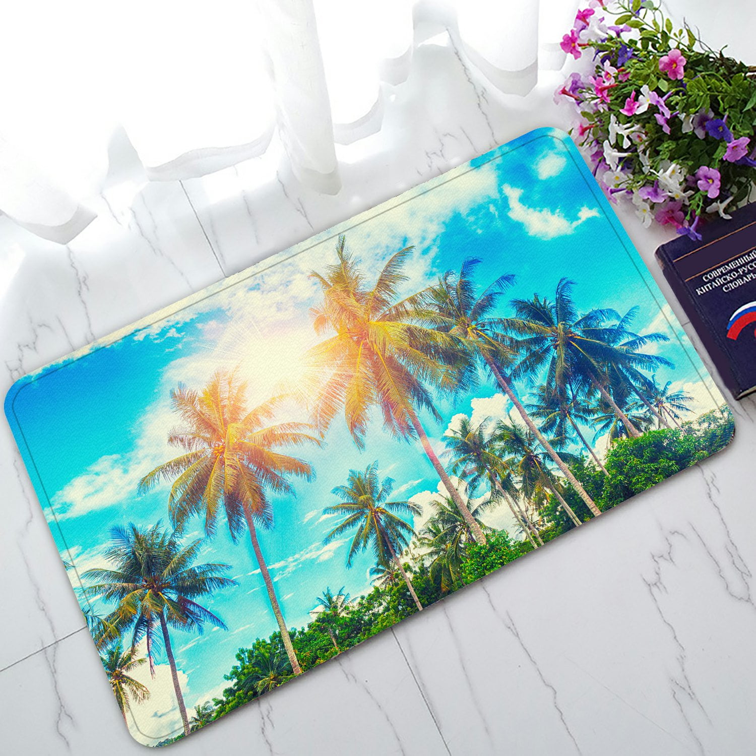 PHFZK Tropical Seacape Doormat, Palm Trees on a Beautiful Clouds on ...