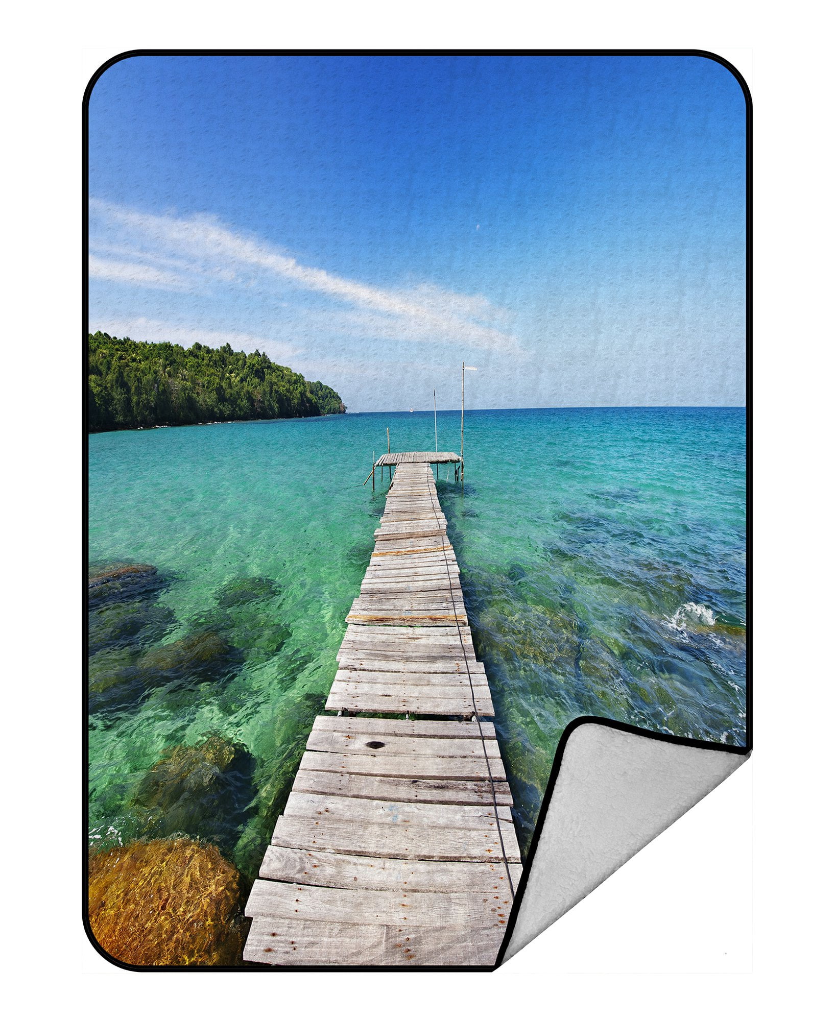 PHFZK Tropical Seascape Blanket, Nautical Ocean Wooden Dock Bridge to ...