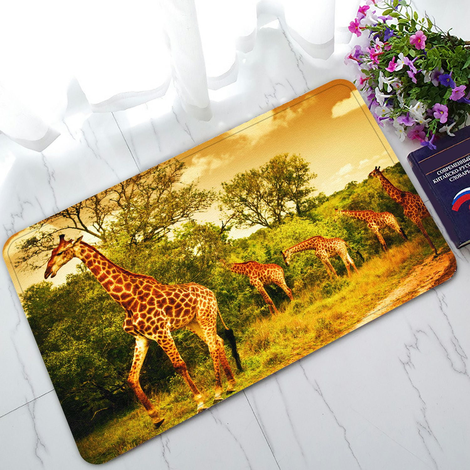 PHFZK Wildlife African Safari Doormat, Giraffe and Animals Art Wild ...