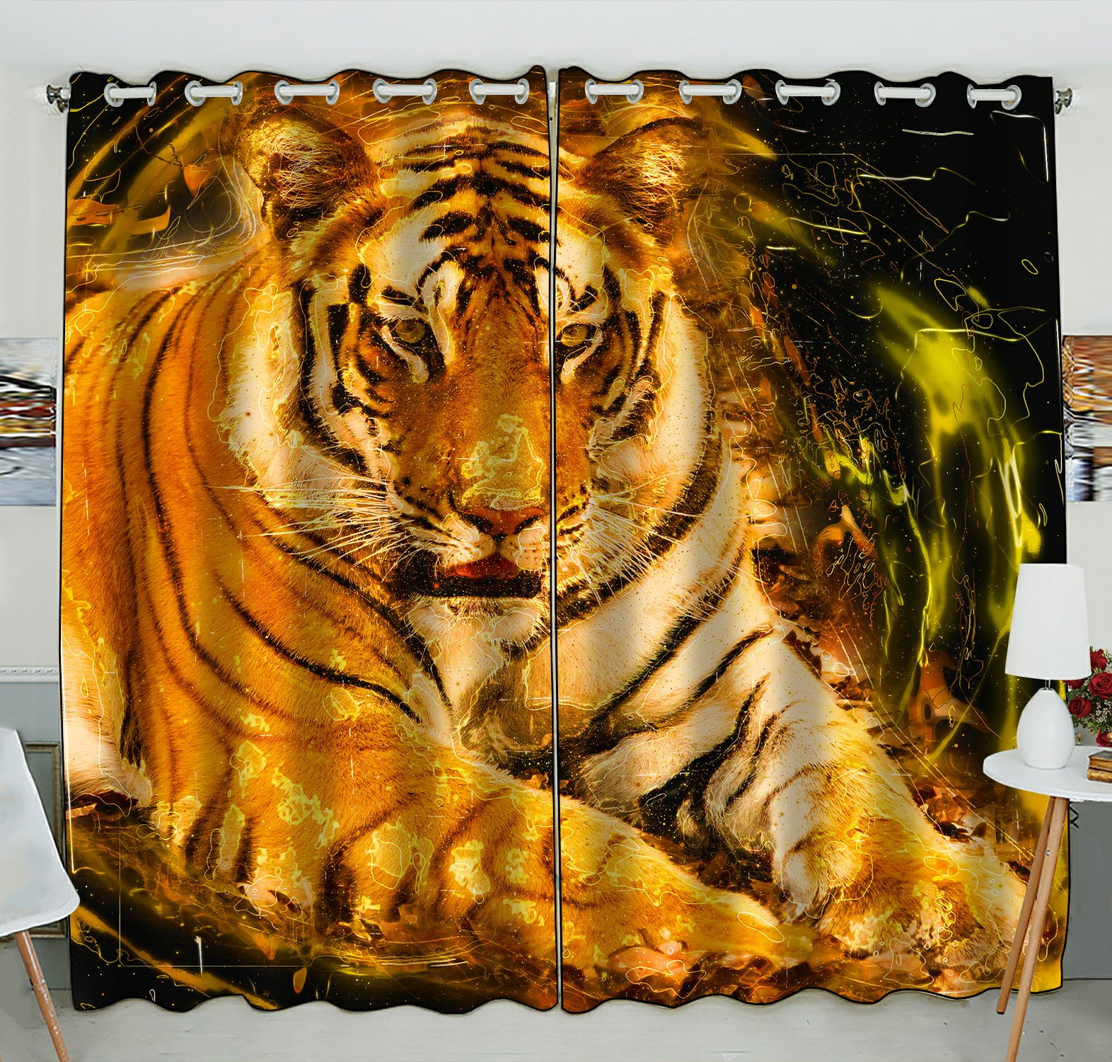 PHFZK Wildlife Window Curtain, Animal Tiger Portrait Window Curtain ...
