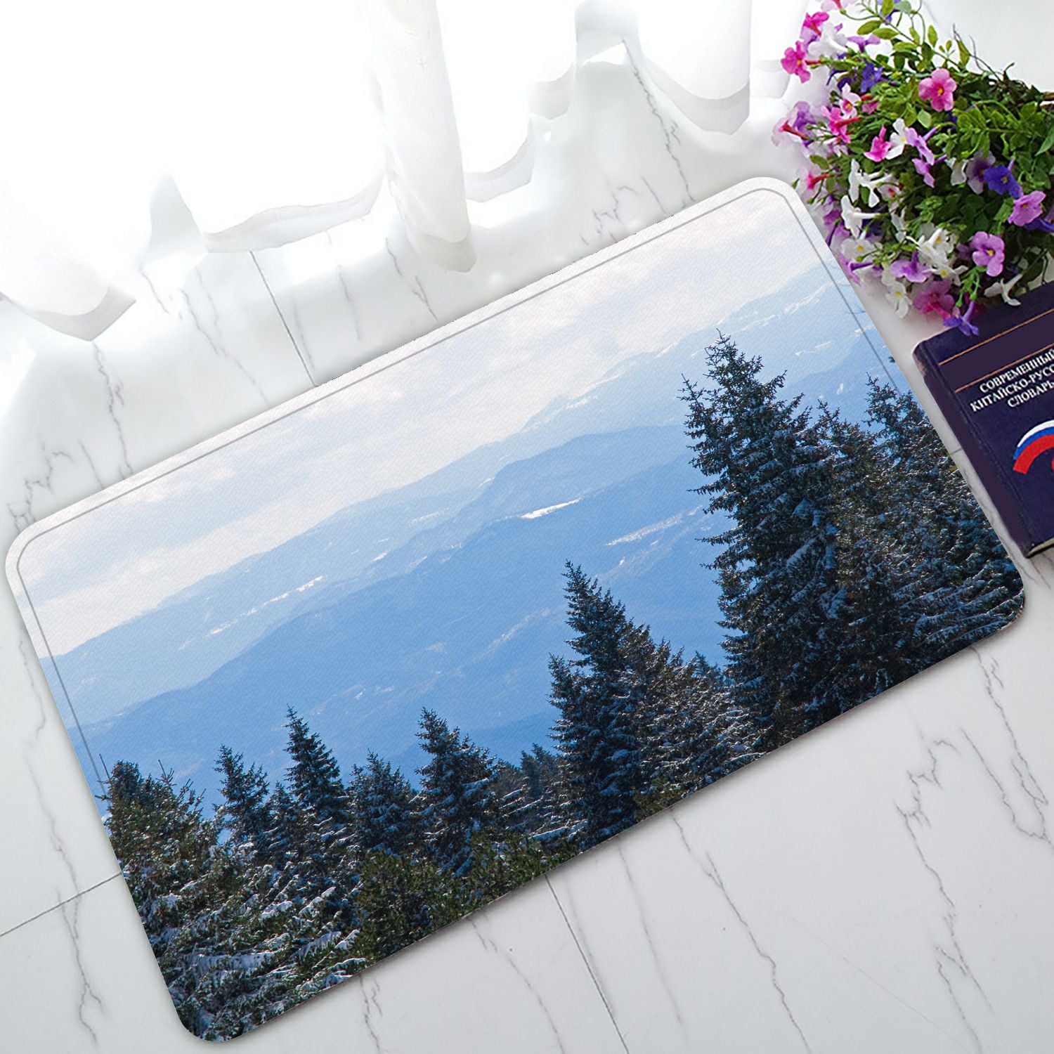 PHFZK Winter Landscape Doormat, Mountain and Forest Doormat Outdoors ...