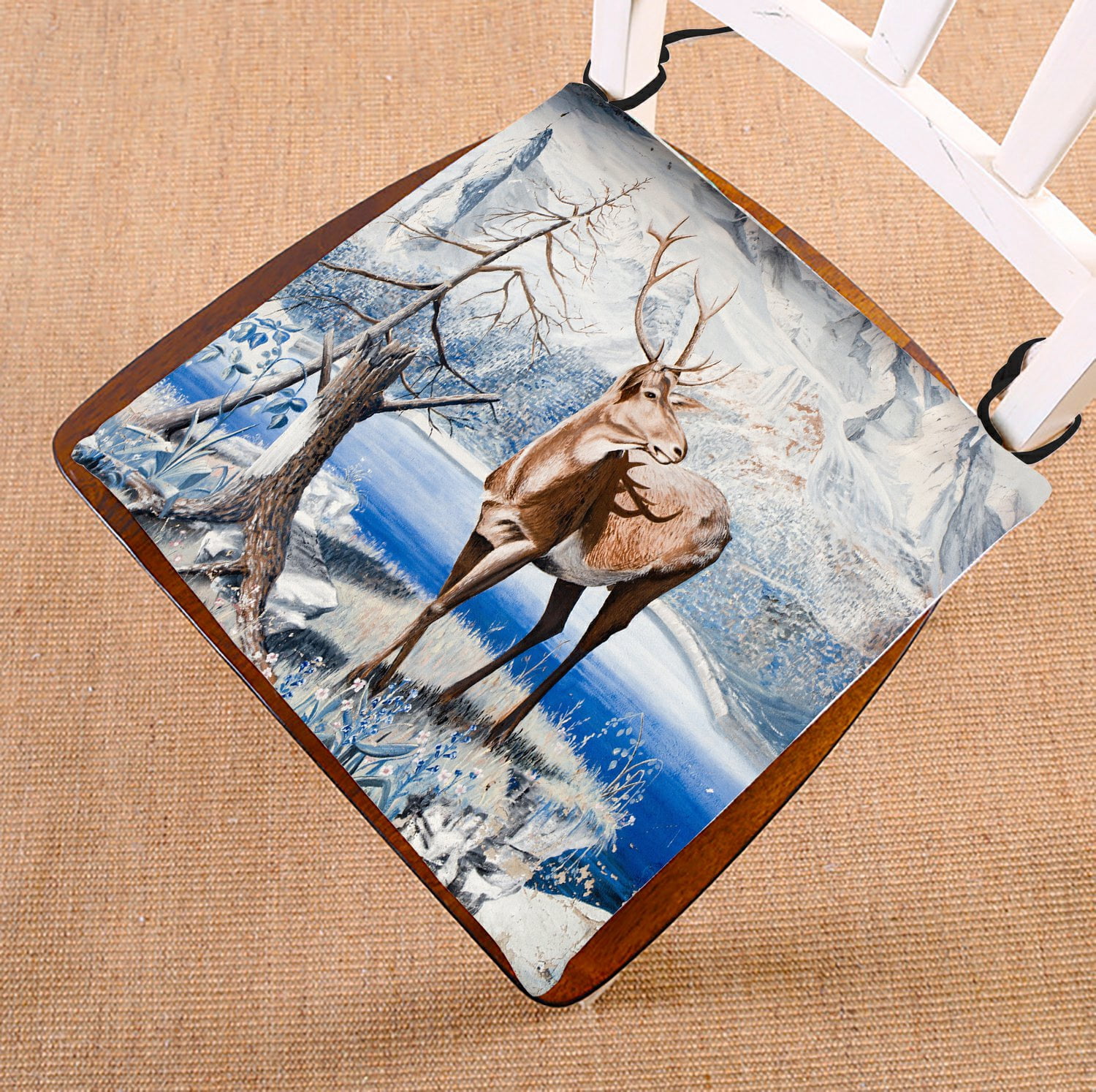 PHFZK Winter Landscape Nature Scenery Chair Pad, Animal Reindeer among ...