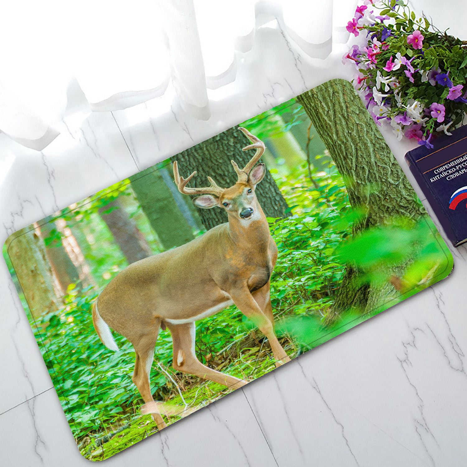 PHFZK Woodland Doormat, Whitetail Deer in the Jungle Doormat Outdoors ...