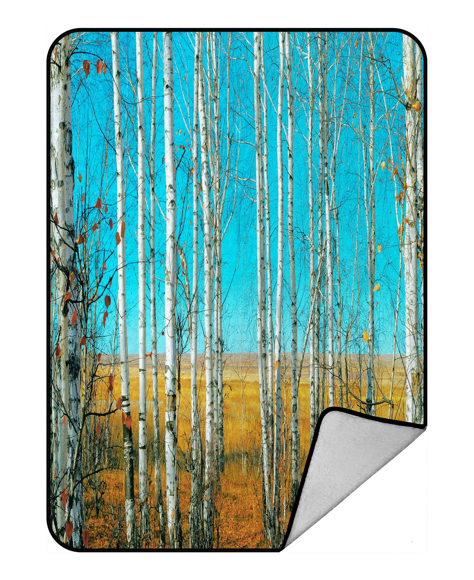 PHFZK Woodland Forest Landscape Blanket, Birch Tree Branches Black and ...