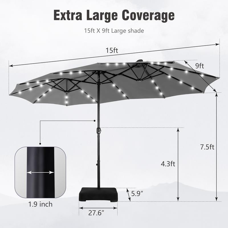 PHI VILLA 15 ft Extra Large Patio Umbrella with 36 LED Lights, Metal ...