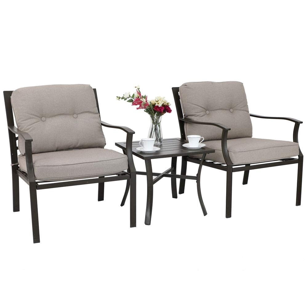 PHI VILLA 3-piece Padded Patio Conversation Set with Comfortable Deep ...