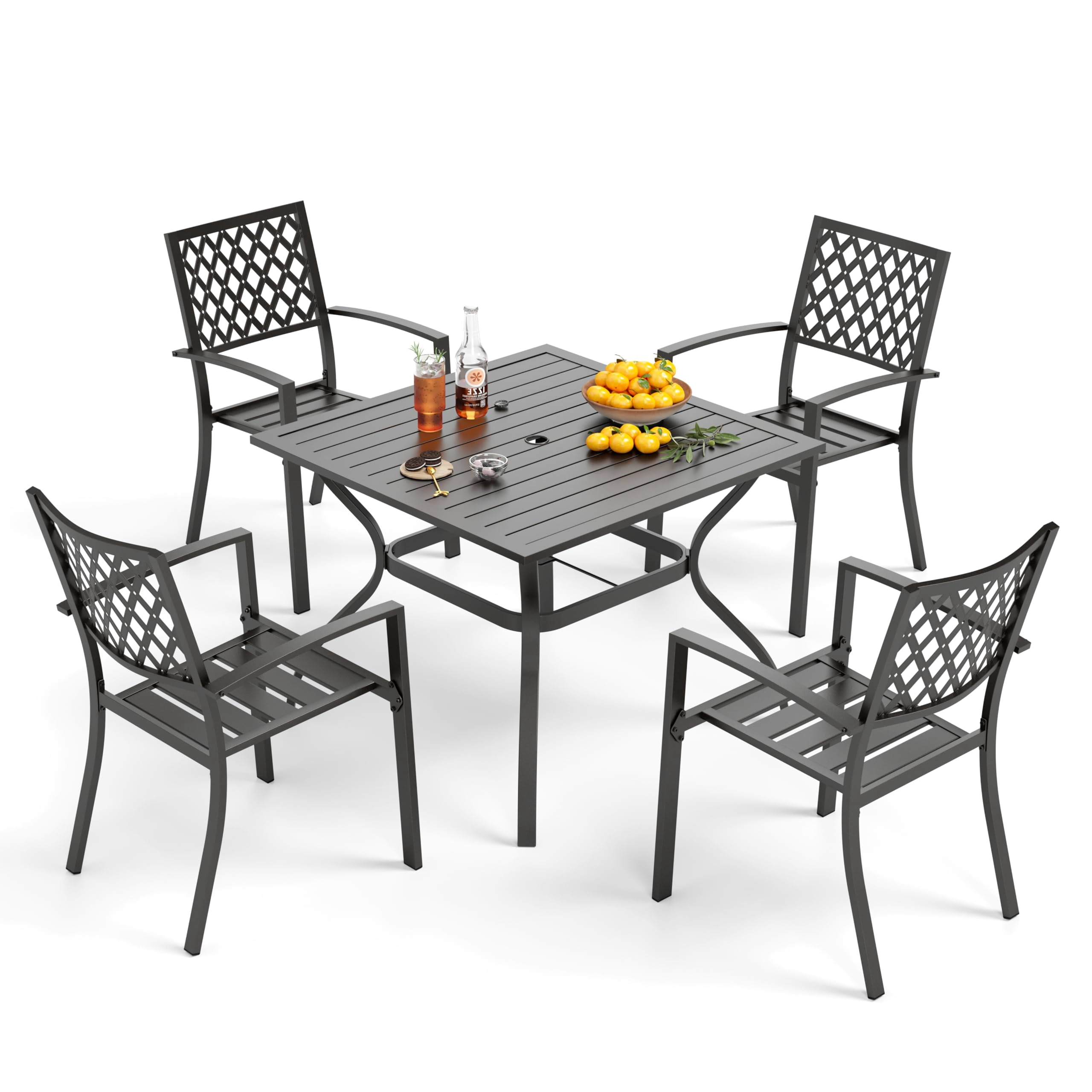 PHI VILLA 5-Piece Metal Patio Outdoor Table and Chairs Outdoor Dining ...