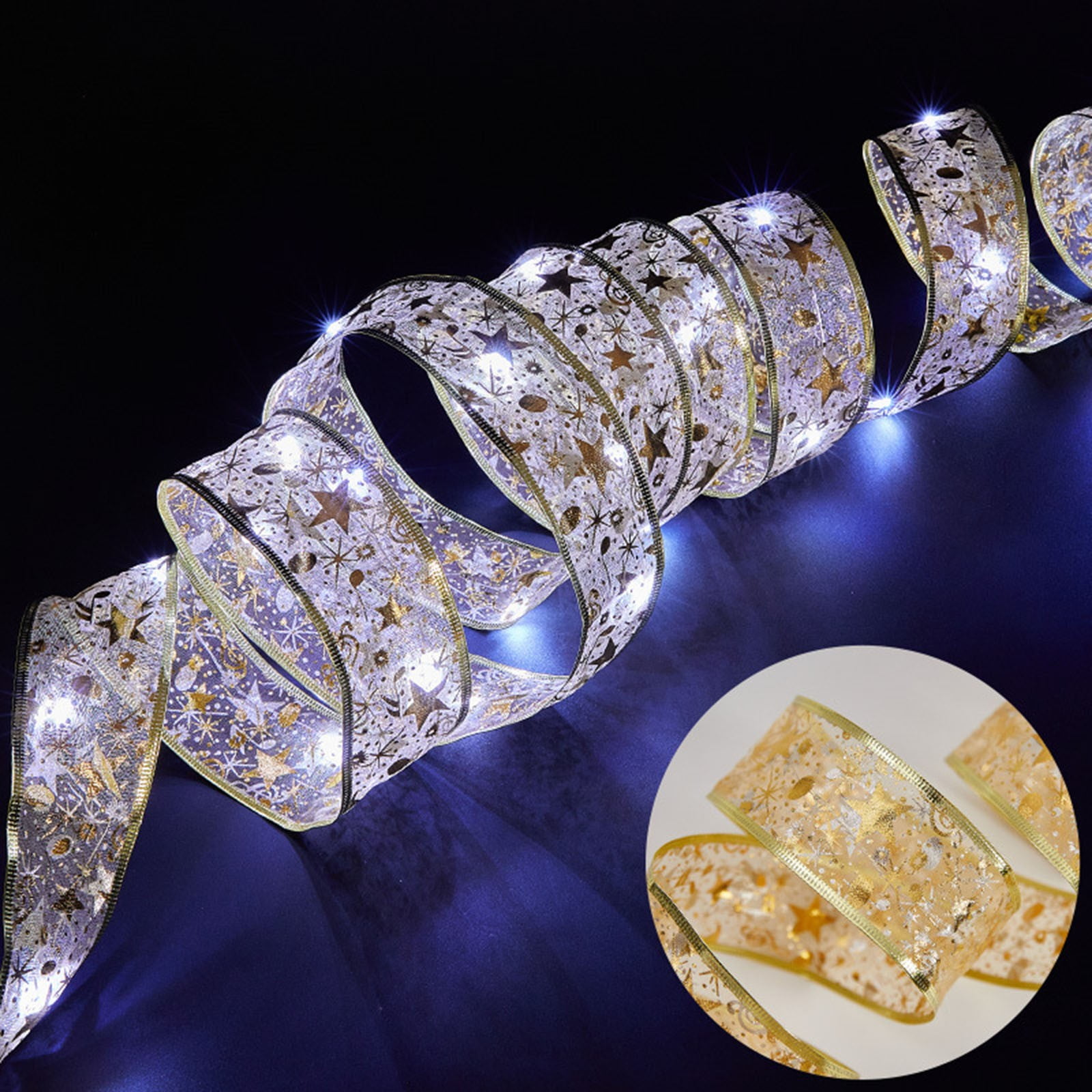 PHIGZNT Clearance 32ft 100 LED Gold Christmas Ribbon Lights Christmas ...