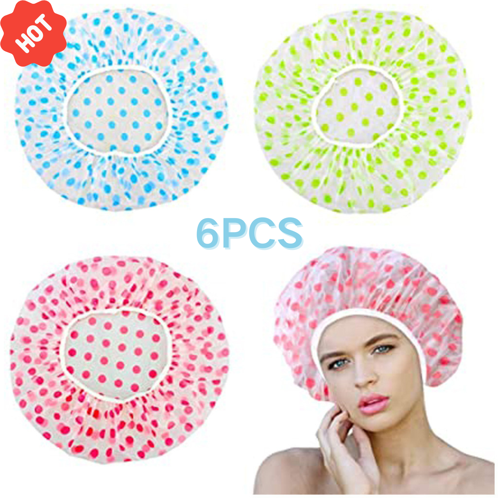 PHIGZNT Large Shower Caps, 6 Pcs Waterproof Bath Caps Plastic Reusable ...