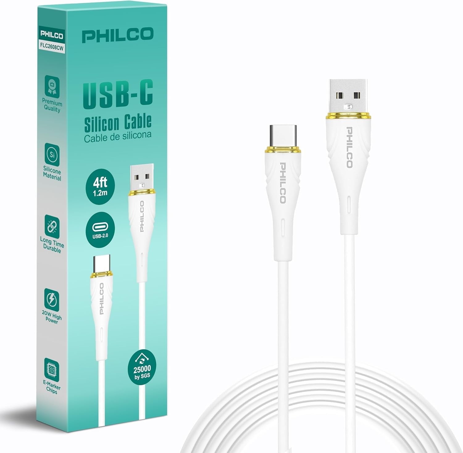 Philco USB to USB C Cable, Type C Charger Cord, 20W Fast Charging USB A ...