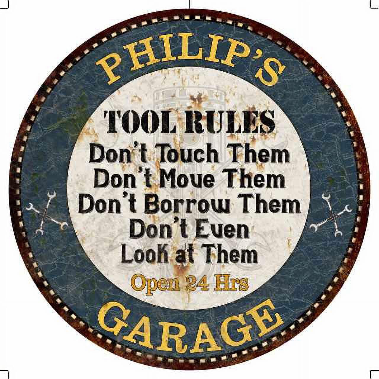 PHILIP'S Garage Rules 12" Round Metal Sign Garage Wall Décor ...