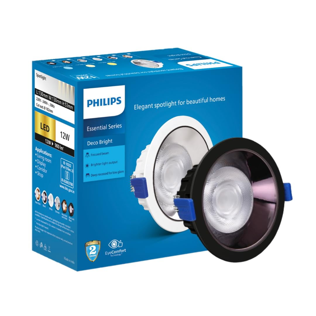PHILIPS 12 Watt Black Body with Black Reflector LED Ceiling COB Round ...