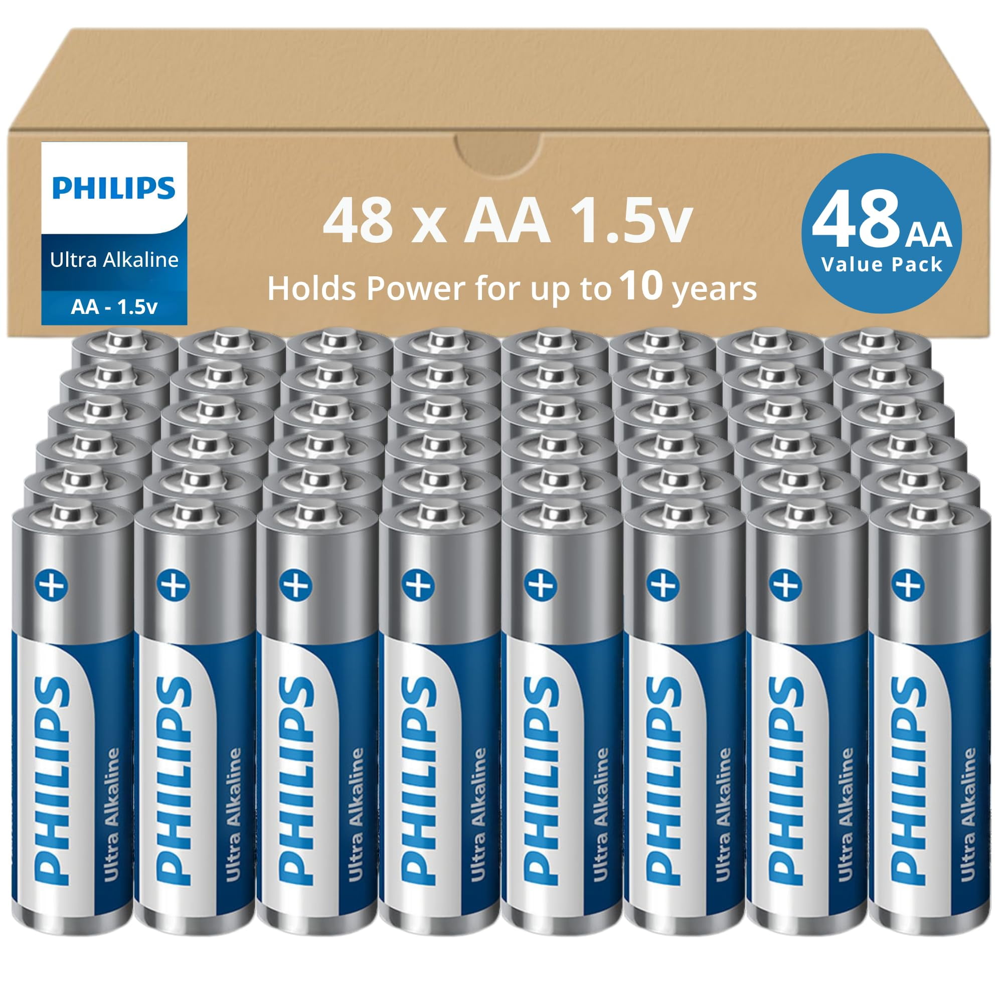 PHILIPS AA Batteries 48 Pack | 1.5v Ultra Alkaline Double A Battery ...