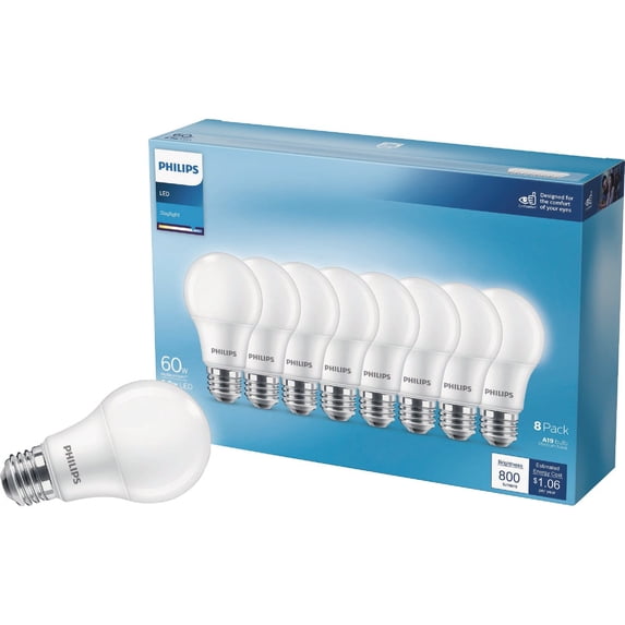 PHILIPS LED A19, Non-Dimmable, Flicker-Free, Eye Comfort Technology ...
