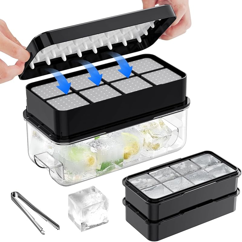 PHINOX Ice Cube Tray with Lid and Bin, 3 Pack Plastic Ice Cube Tray ...