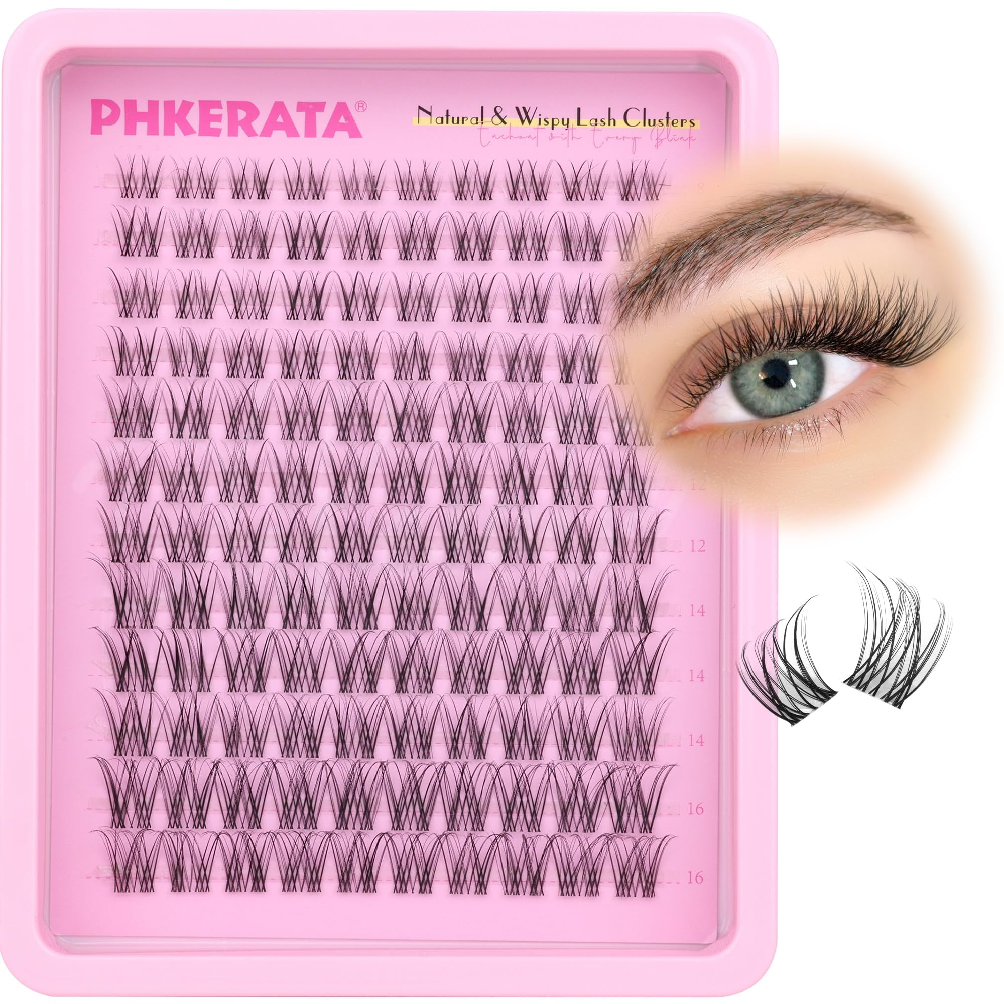 PHKERATA Natural Lash Clusters AIF9 Invisible Band Eyelash Clusters ...